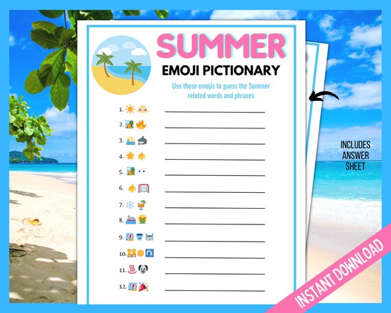 Summer Emoji Pictionary, Summer Pictionary, Summer Printable Games for ...