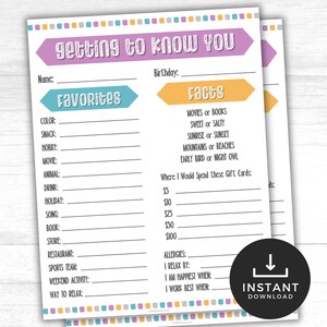 Get to Know You Questionnaire, All About Me Form, Coworker, Teacher ...