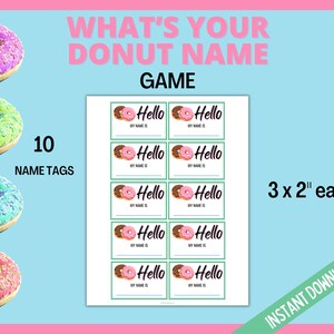 What's Your Donut Name, Donut Birthday Party Printable Game, Kids Party ...