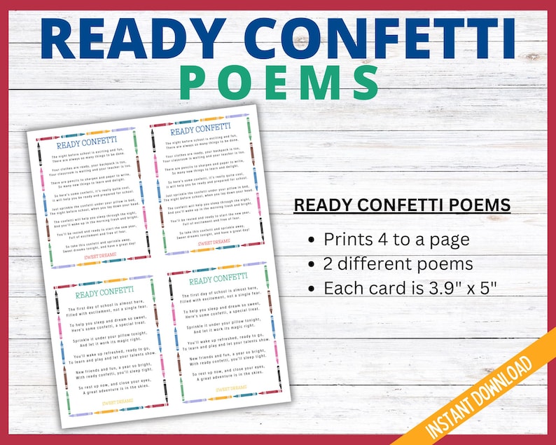 Ready Confetti Poem, Ready Confetti for Teachers to Give Children for ...
