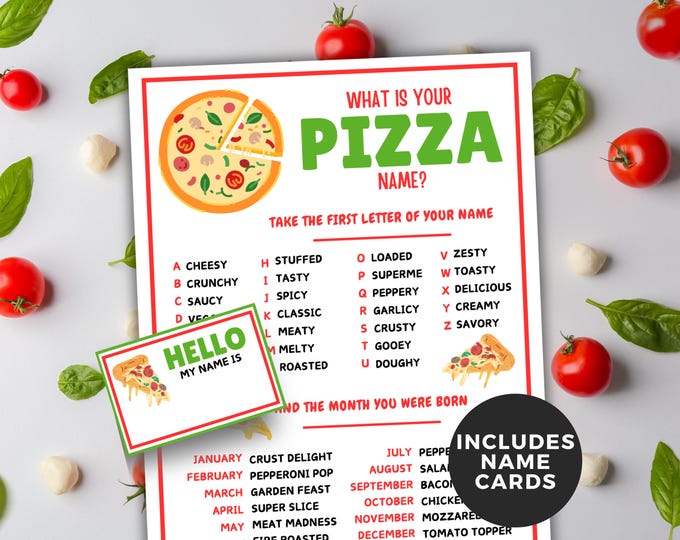 What's Your Pizza Name Party Game Printable Pizza Party Game Pizza Name ...