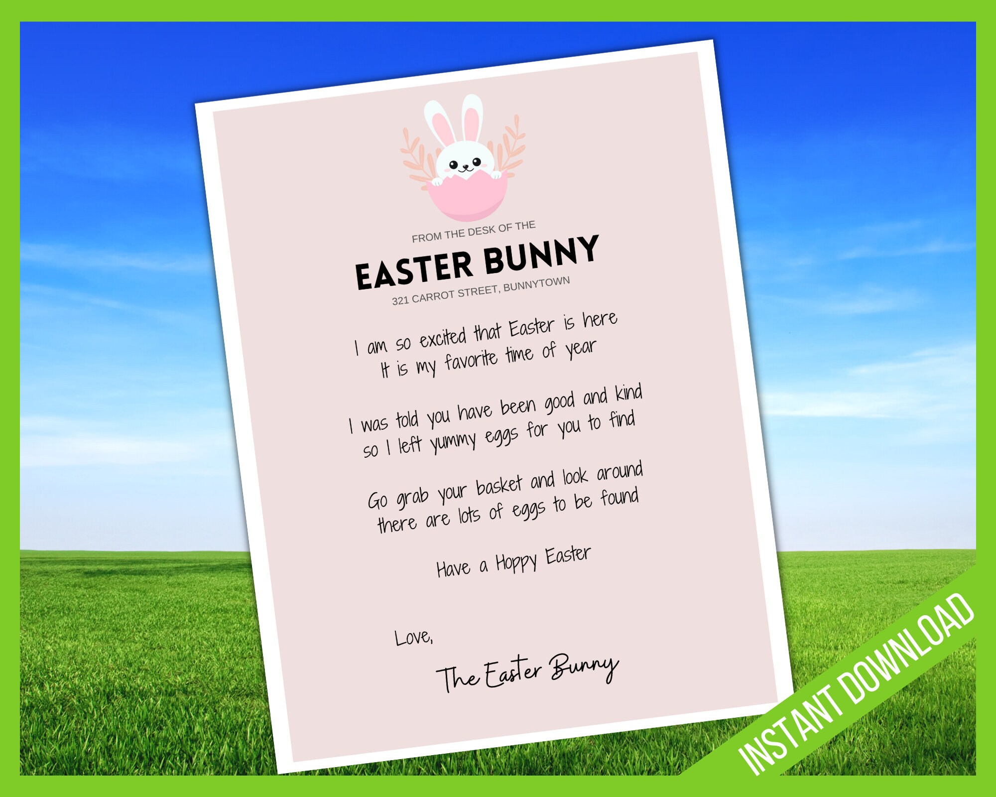 Easter Bunny Letter, Happy Easter Bunny Note, Kids Happy Easter Letter ...