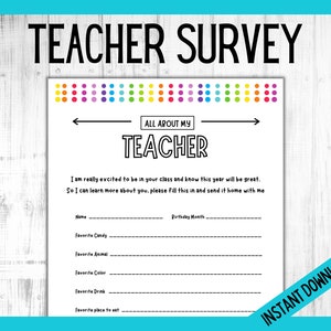 Back to School Teacher Questionnaire, Teacher Survey, Teacher's ...