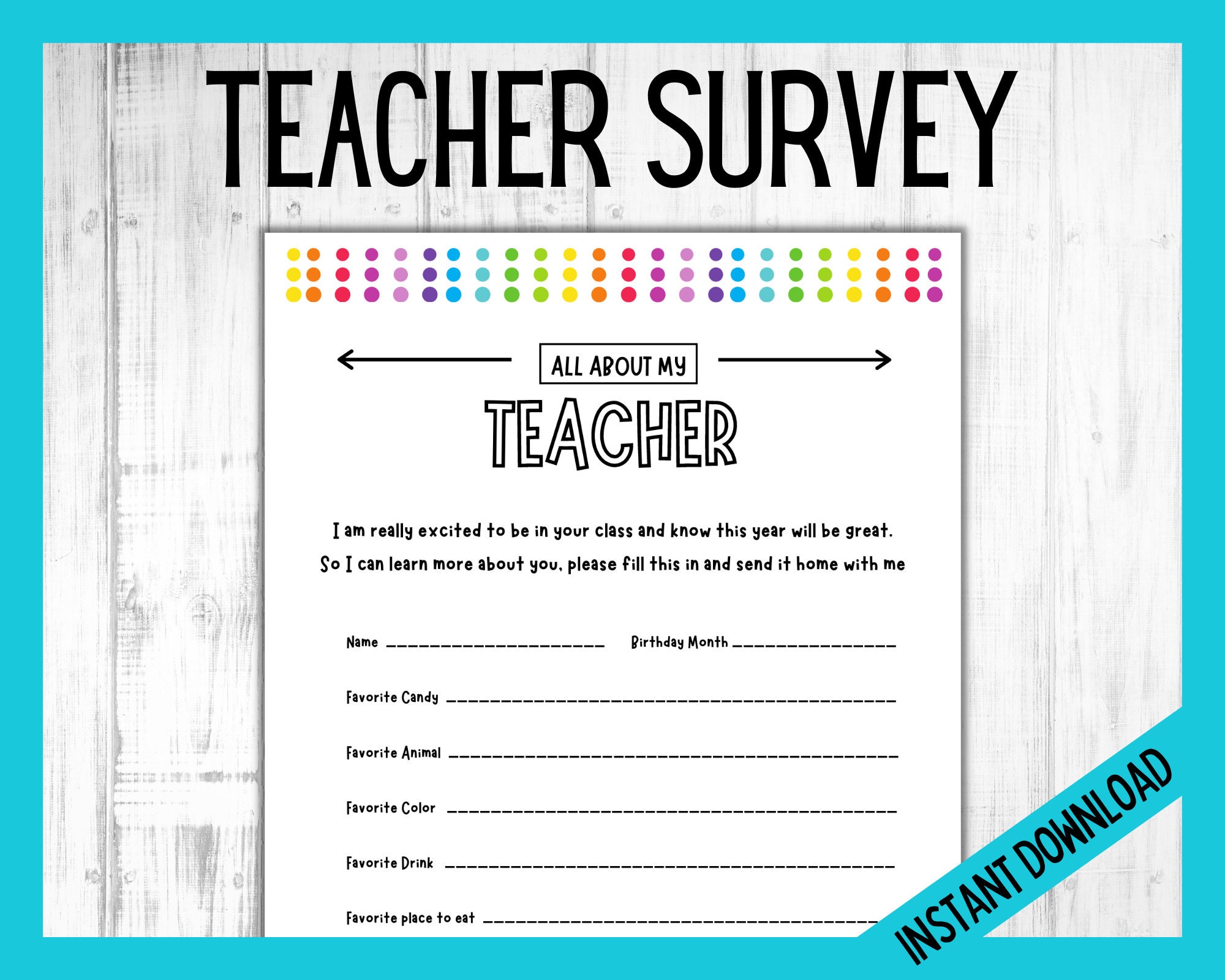 Back to School Teacher Questionnaire, Teacher Survey, Teacher's ...
