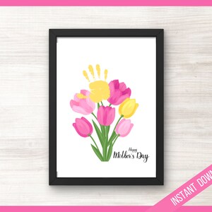 Mother's Day Flower Handprint Crafts, Printable Handprint Art, Mothers ...