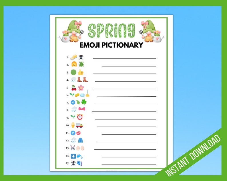 Spring Emoji Pictionary Printable Spring Games Spring - Etsy