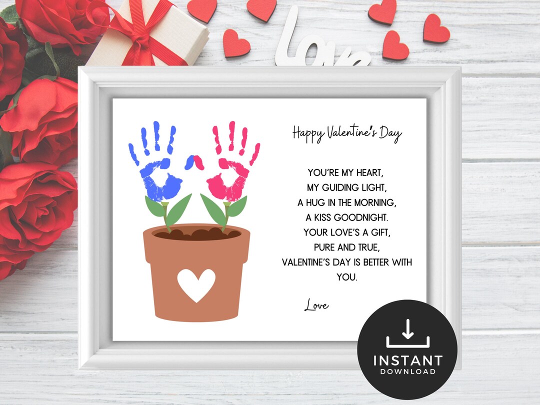 Valentine's Day Handprint Craft, Kids Valentines Day Flower Poem ...