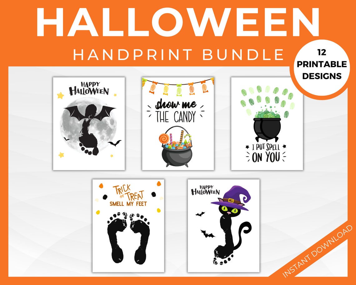 12 Halloween Handprint and Footprint Craft, Printable DIY Halloween Art ...