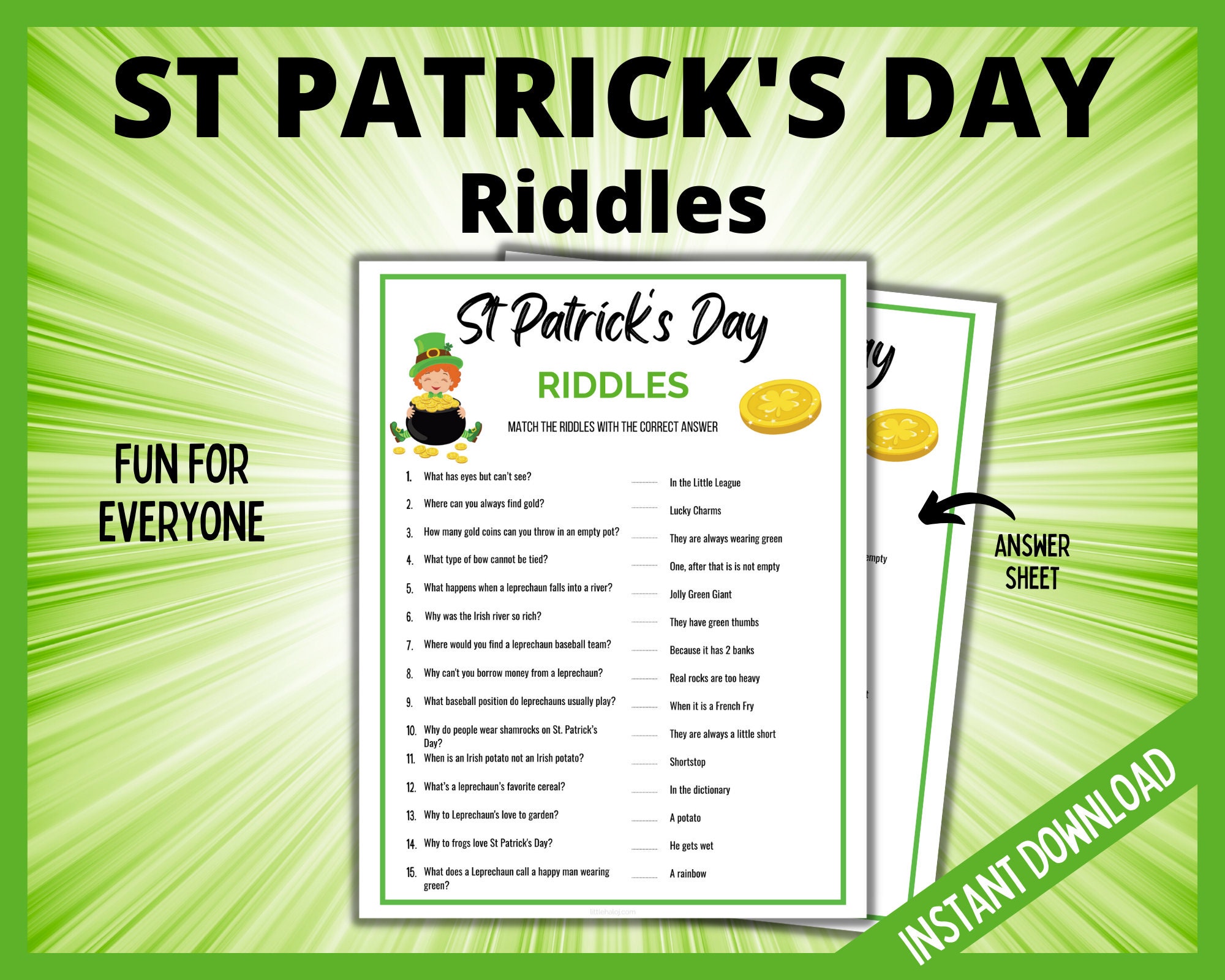 St Patrick's Day Riddles for Kids St Paddy's Day - Etsy