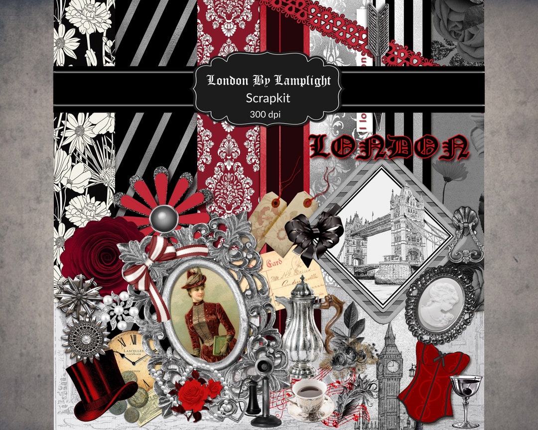 Scrapbook Kit, London by Lamplight Theme, Digital or Printable Papers ...
