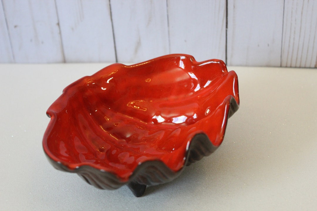 Vintage Frankoma T-9 Clam Shell Club Trade Winds Dish - FLAME RED ...