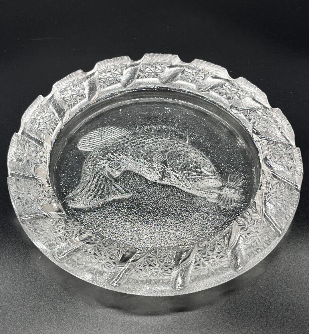 Vintage Imperial Glass Ashtray With Bass Fish and Hook Heavy Molded Vtg ...