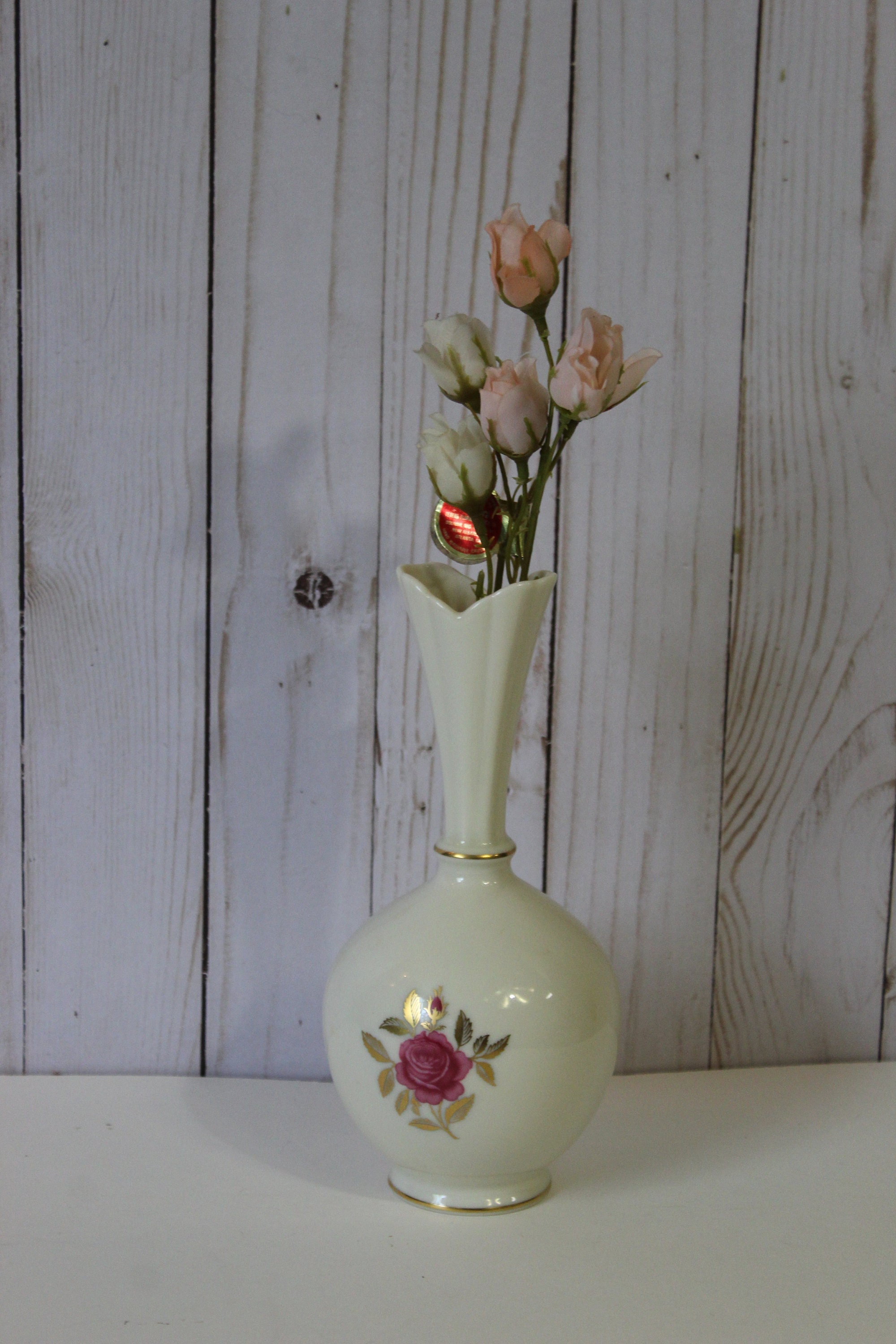 Vintage Lenox Fluted Porcelain Rose Bud Vase Cream and Pink - Etsy