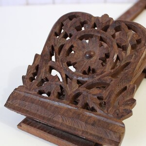 Vintage Wood Hand Carved Wooden FOLD-ABLE Floral Design Book Adjustable ...
