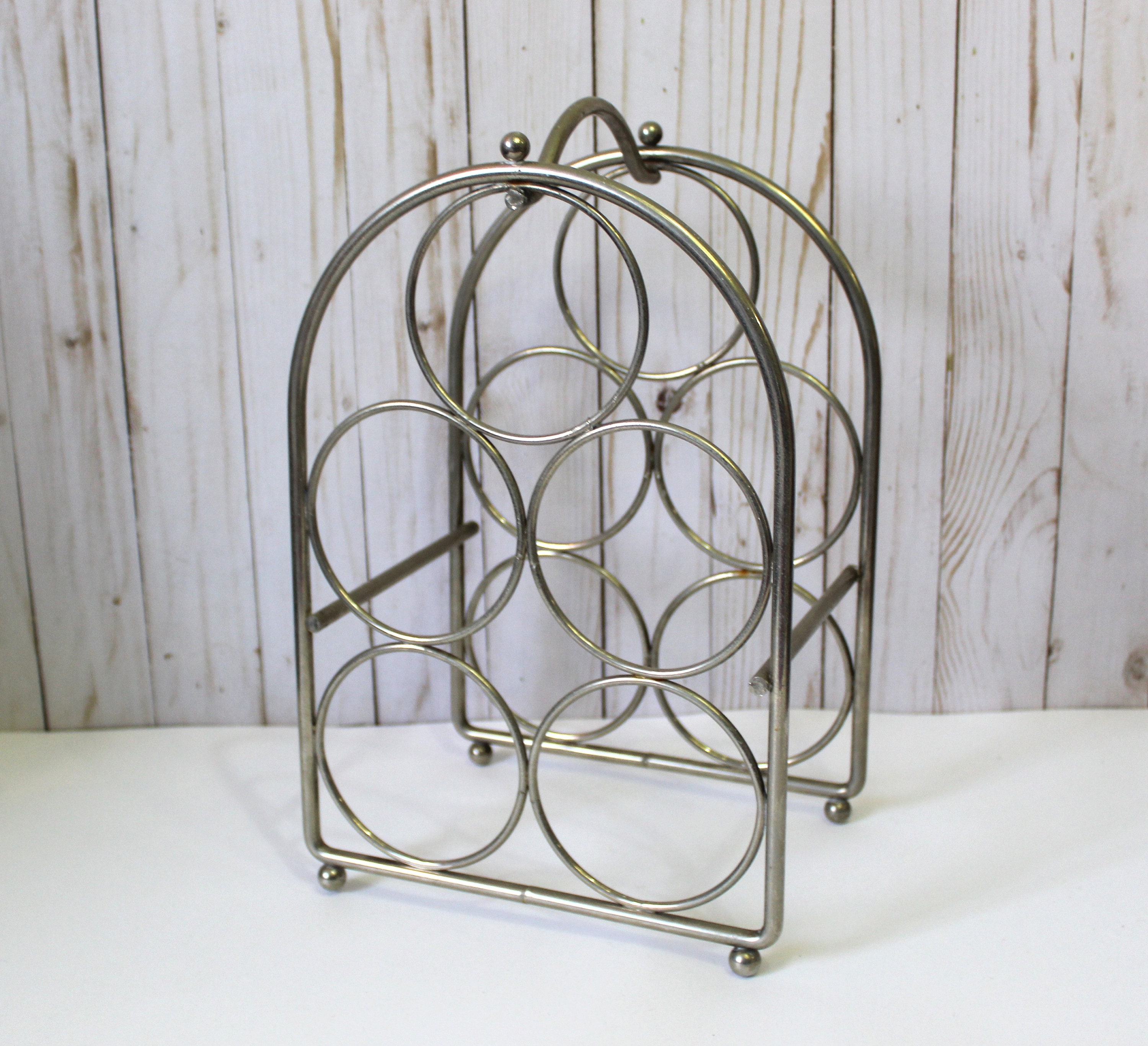 Vintage Mid Century Modern Metal Chrome Wine Rack Display Caddy Stand ...