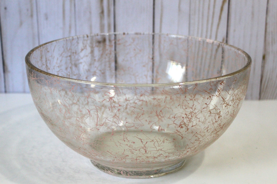 Vintage Hazel Atlas PINK Drizzle Bowl Glass MCM 50s Mixing Snack Salad ...