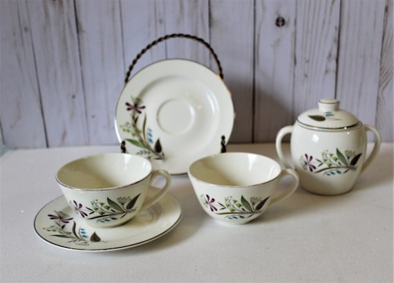 Vintage 50s Lily of the Valley Atomic Tea Cups & Saucers Sugar | Etsy