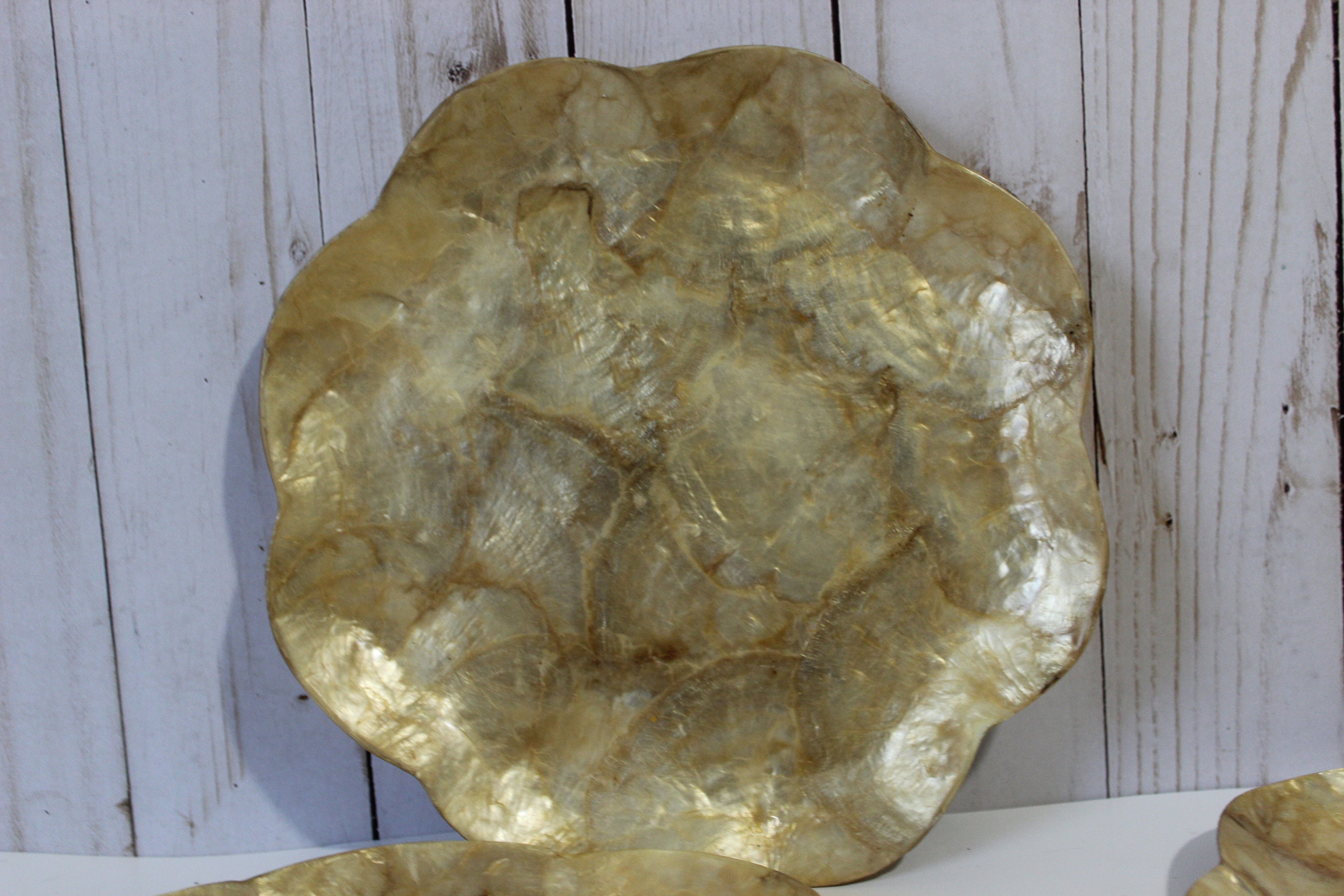 Vintage Gold Shell Craft Capiz Shell Scalloped Salad Luncheon Plates ...