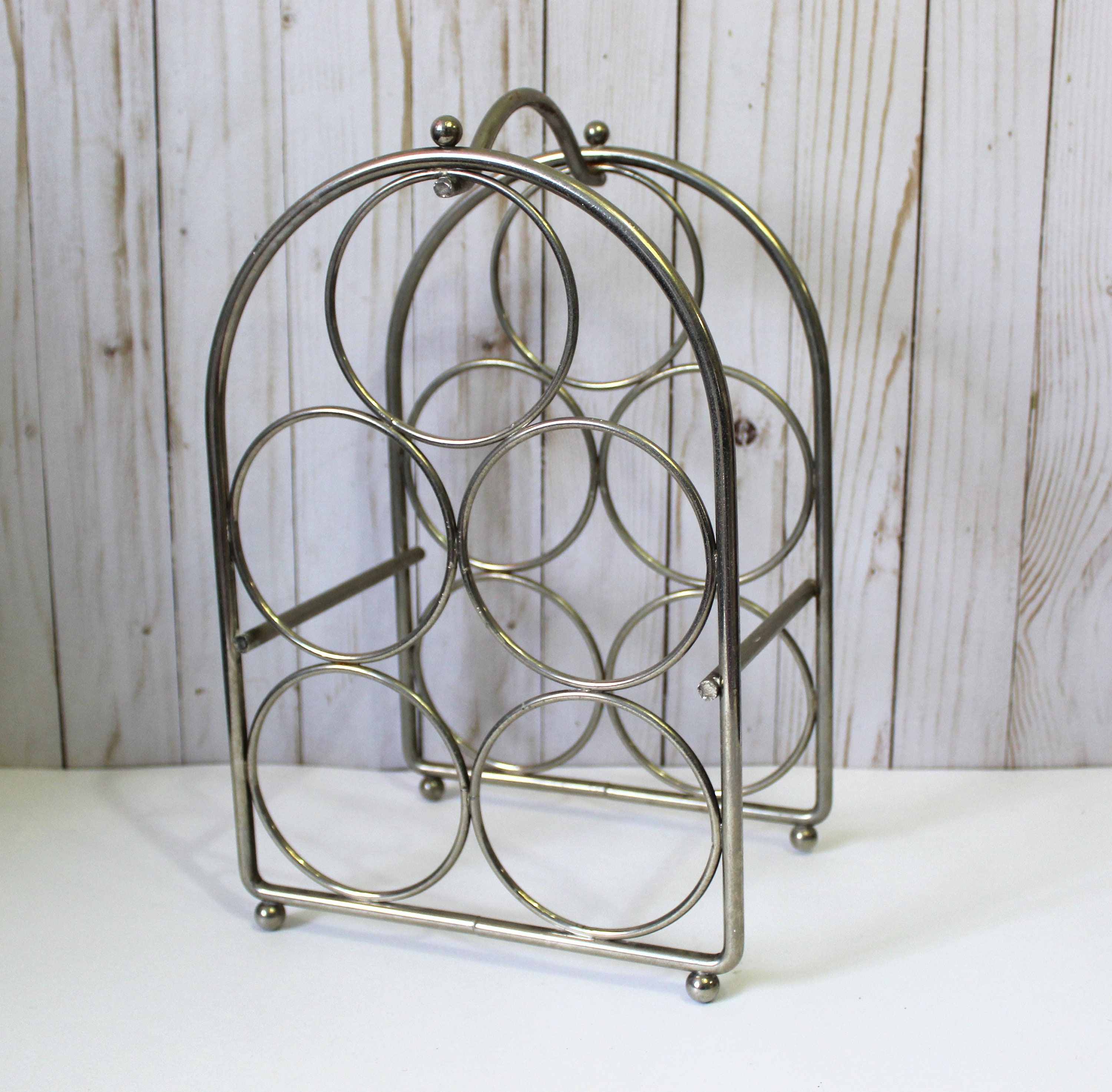 Vintage Mid Century Modern Metal Chrome Wine Rack Display Caddy Stand ...