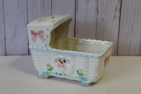 Plant Accessories Vintage Ceramic Baby Carriage Music Box Planter by ...