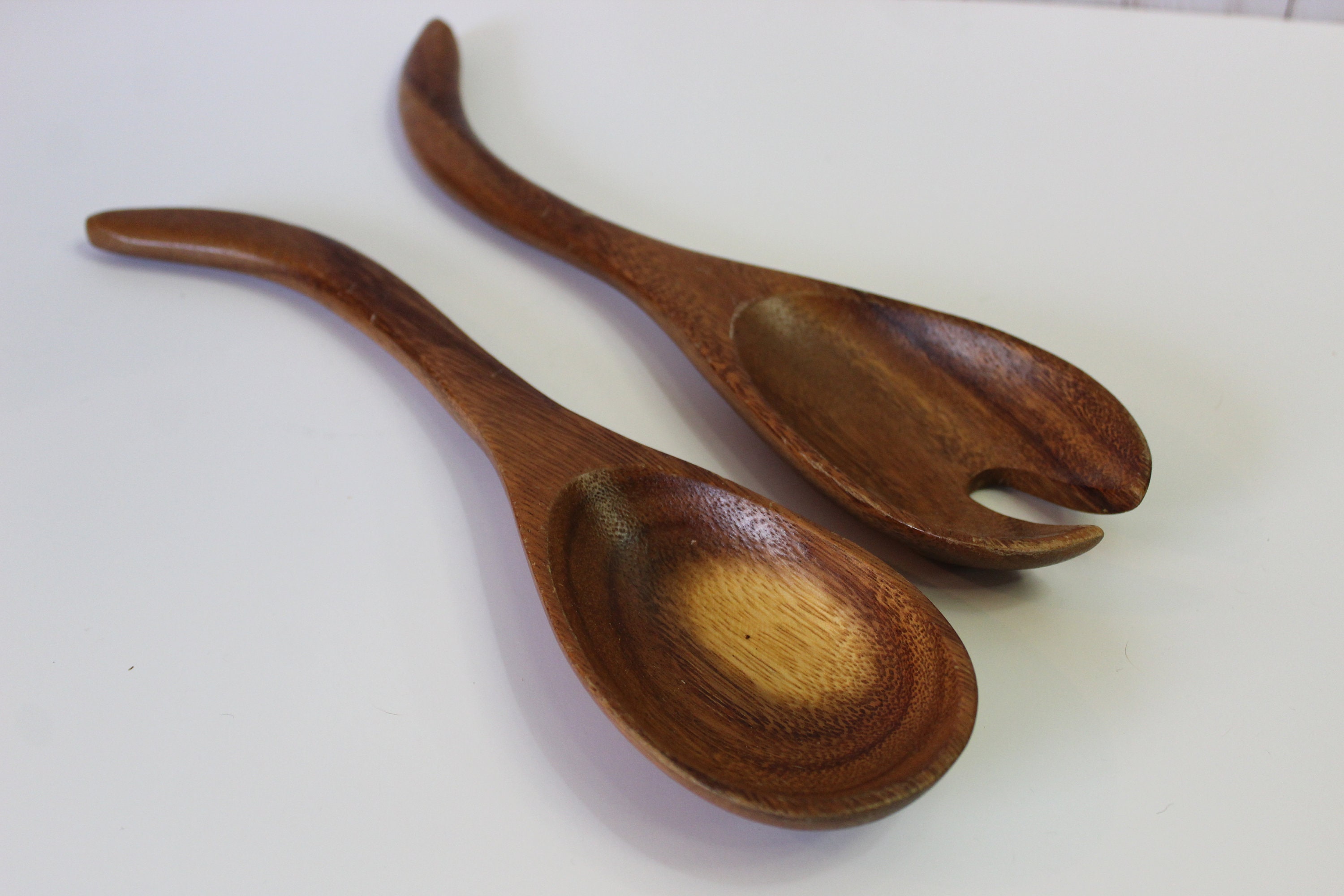 Vintage MCM Large Hawaiian Monkey Pod Curved Serving Spoons 13 Inches ...