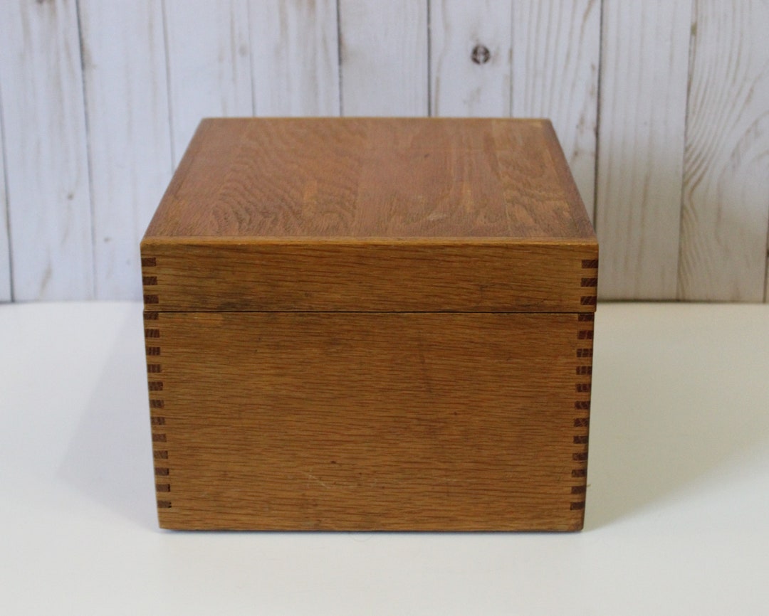Vintage 60s Large Oak Wood Box Catalog File Index Card Mid Century ...
