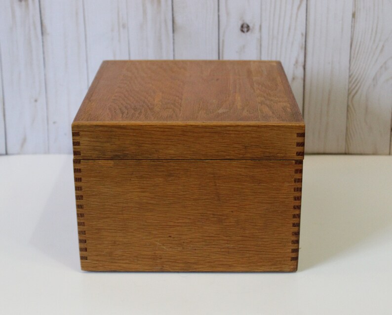 Vintage 60s Large Oak Wood Box Catalog File Index Card Mid Century ...