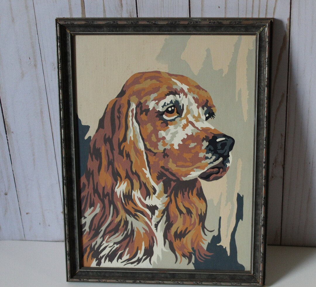 Vintage 50s Paint by Numbers Framed Cocker Spaniels Dogs Oil Painting ...