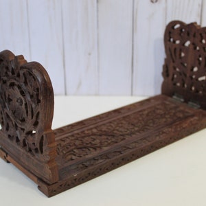 Vintage Wood Hand Carved Wooden FOLD-ABLE Floral Design Book Adjustable ...