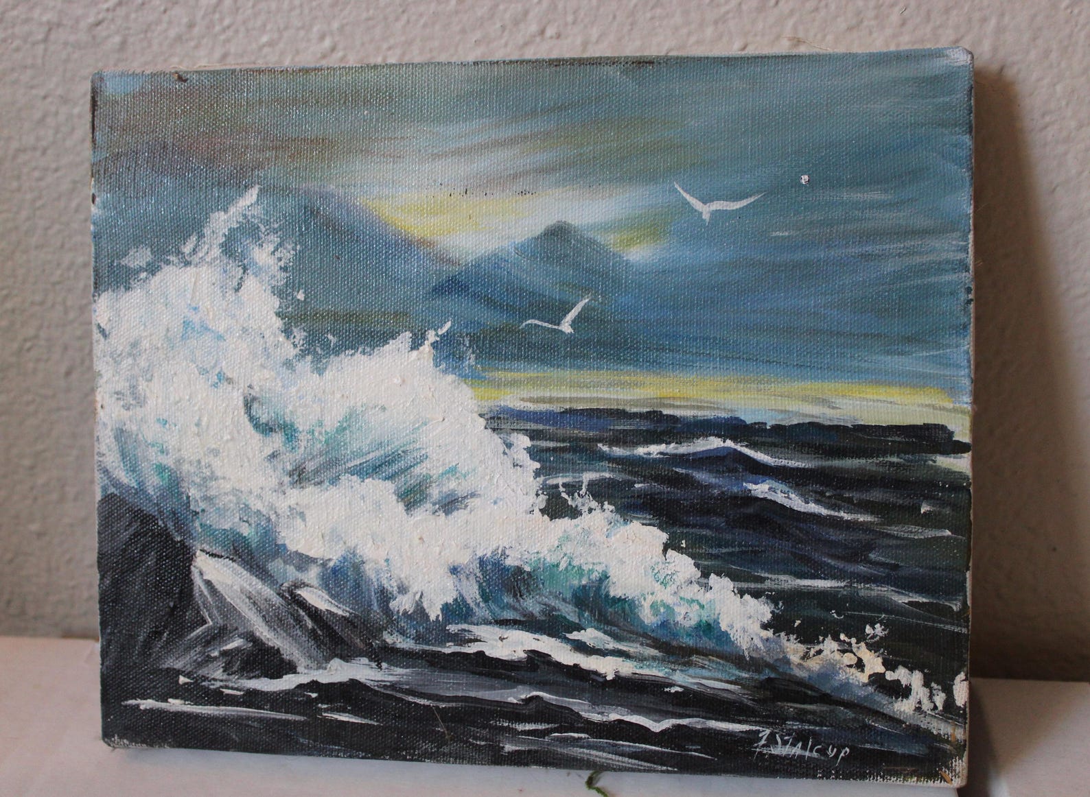 Vintage 60s Ocean Waves California Coast Landscape Acrylic Painting Oil ...