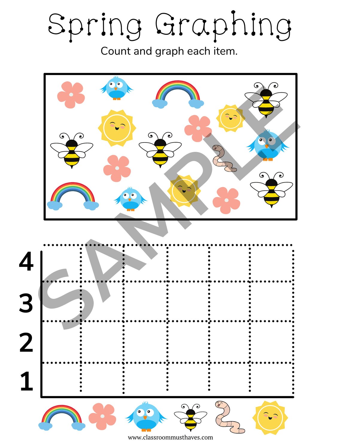 Spring Kindergarten Bundle Pdf-graphing Worksheet- CVC Worksheet ...