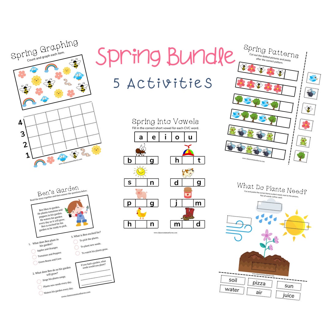 Spring Kindergarten Bundle Pdf-graphing Worksheet- CVC Worksheet ...