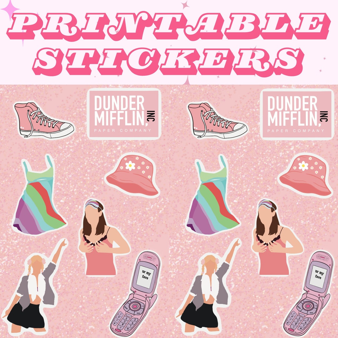 Printable Sticker Sheet Set of 7, 2000s Themed Stickers, Cute Pink Y2K ...