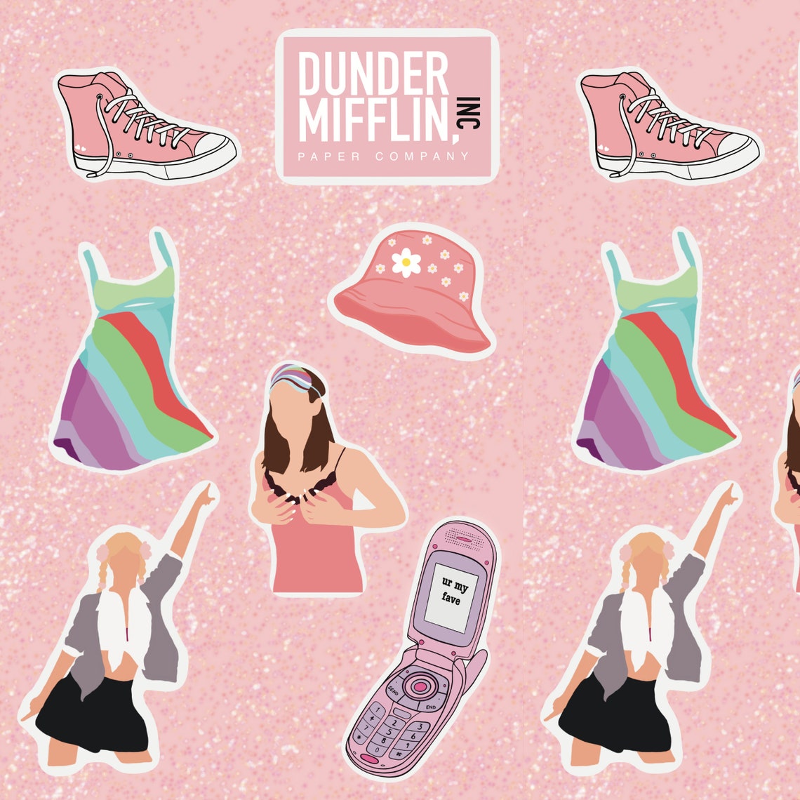 Printable Sticker Sheet Set of 7, 2000s Themed Stickers, Cute Pink Y2K ...