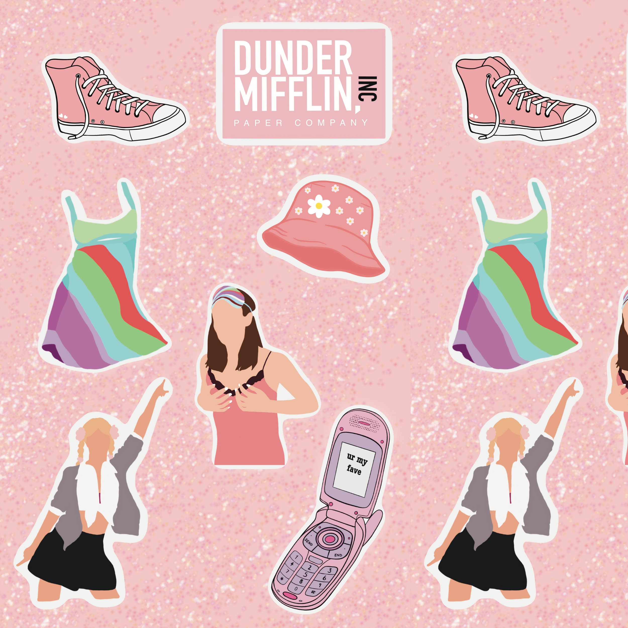 Printable Sticker Sheet Set of 7, 2000s Themed Stickers, Cute Pink Y2K ...
