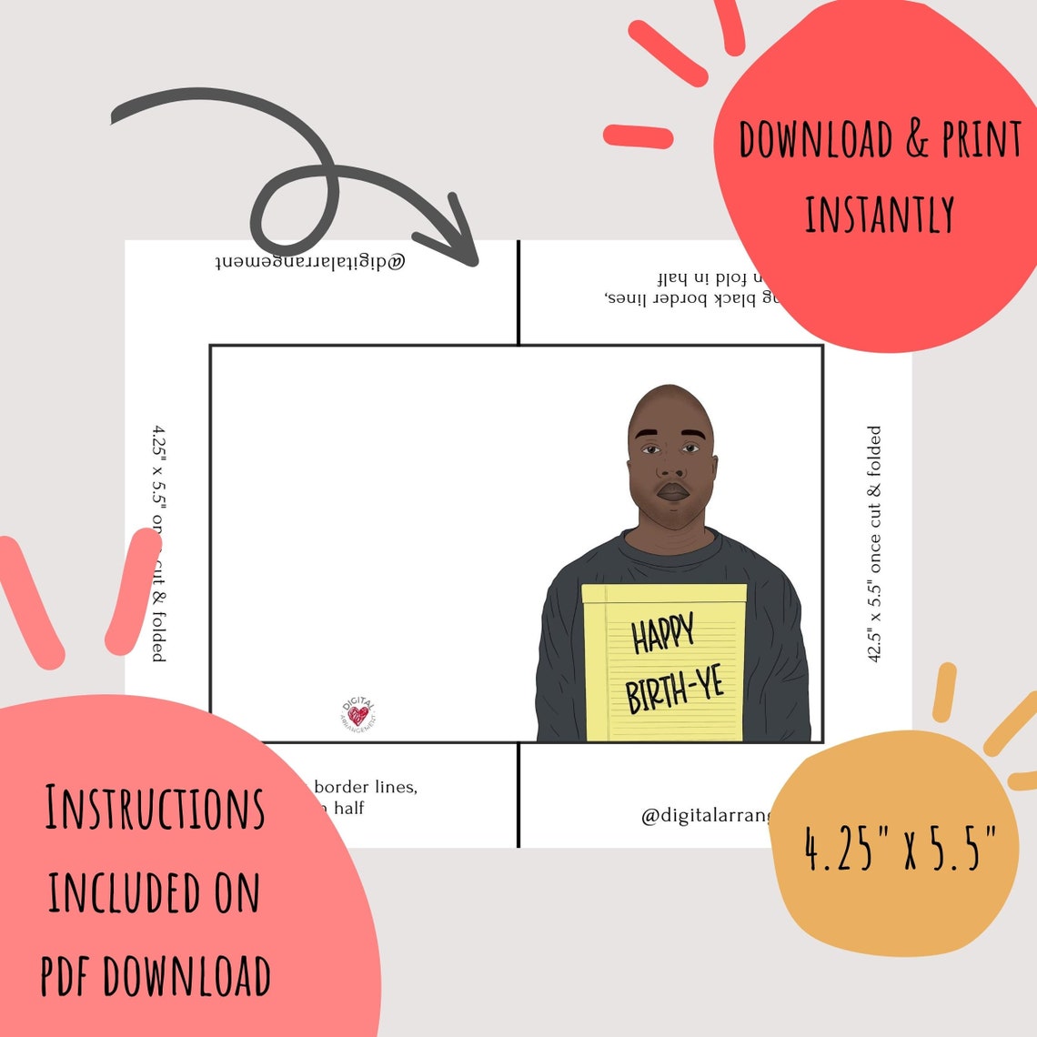 Funny Happy Birthday Card, Happy Birth-ye Kanye West Bday Digital Print ...