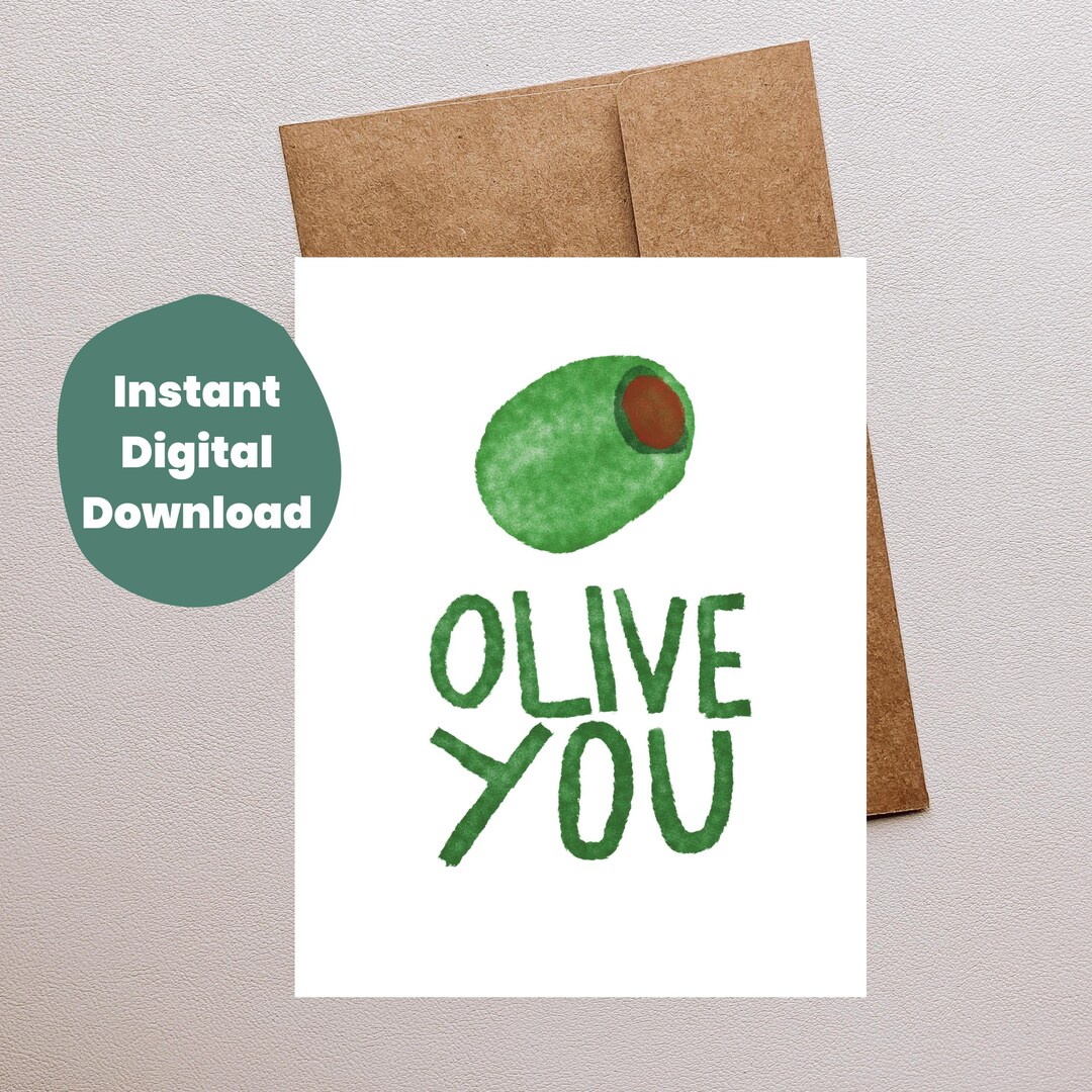 Olive You Card, Punny Card, Funny Greeting Card for Loved One, Card for ...