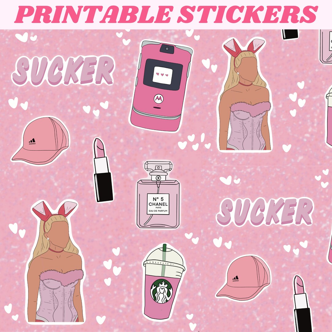 2000s Printable Sticker Sheet, Set of 7, Y2k Aesthetic Stickers ...