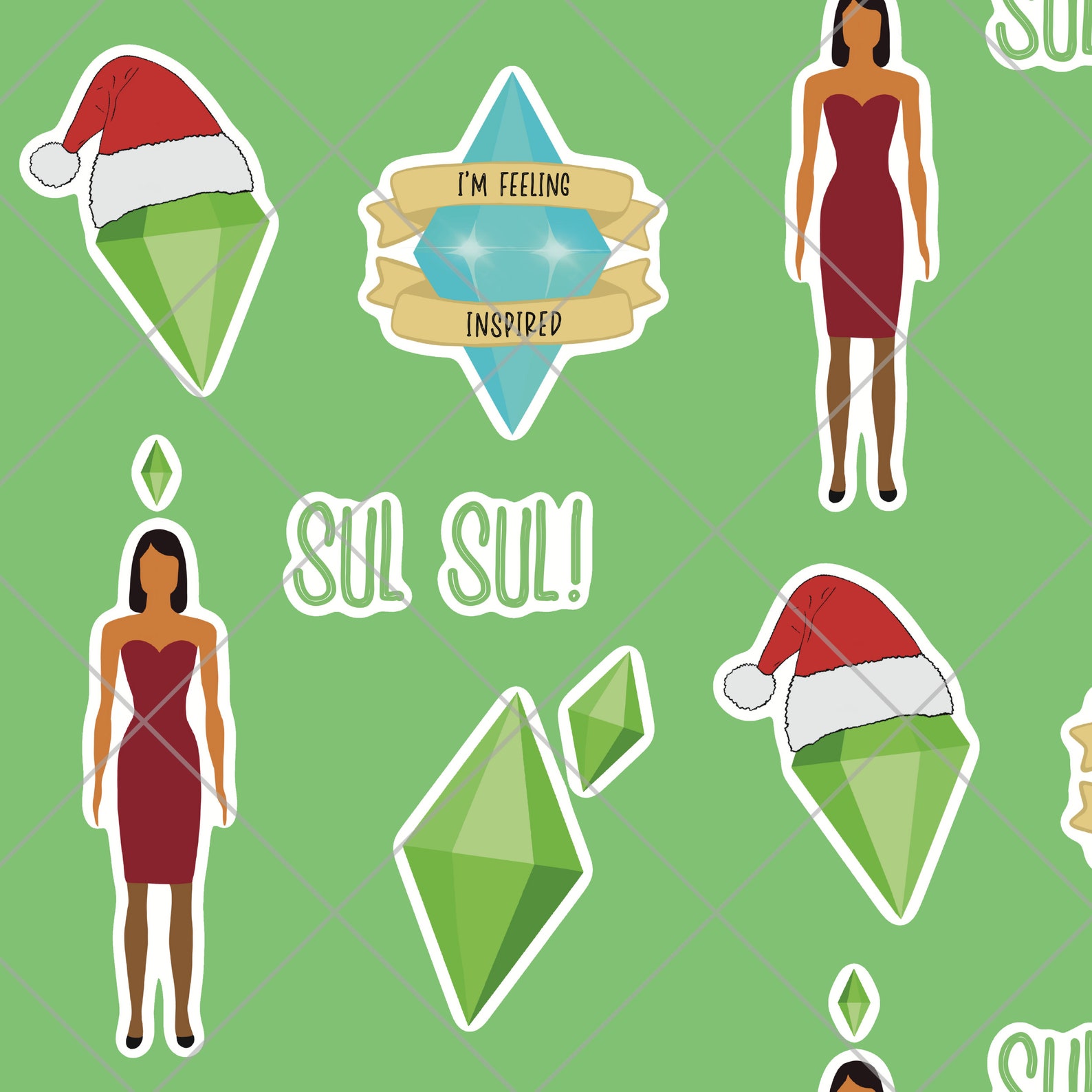 Sims Sticker Sheet, Cute Plumbob PNG, Christmas Plumbob, Pregnant ...