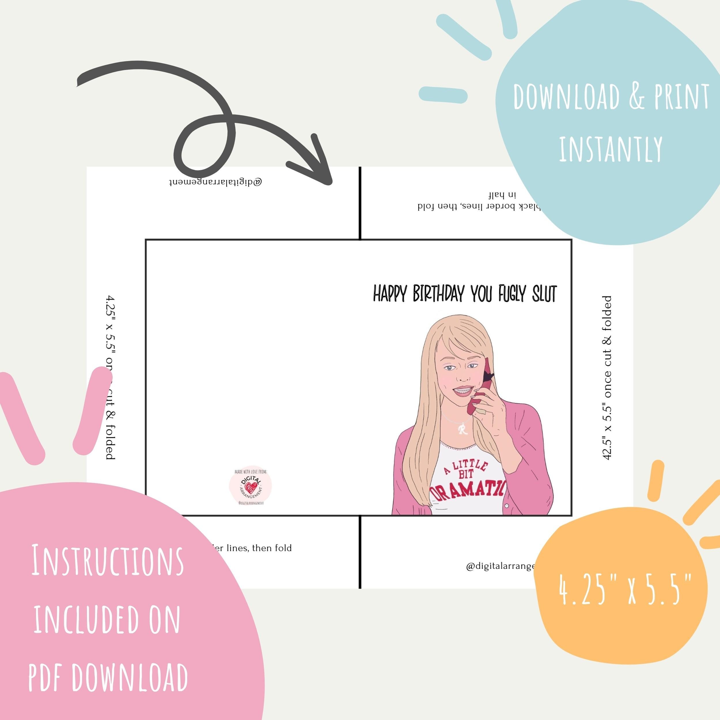 Funny Mean Girls Birthday Card, Illustrated Regina George Card for ...