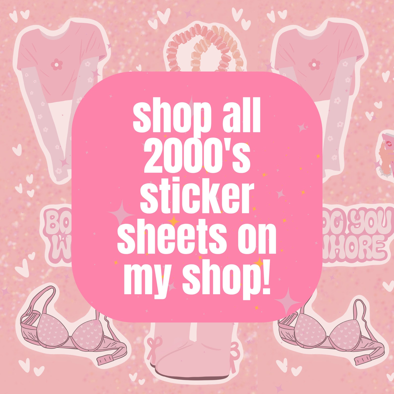 Printable Sticker Sheet Set of 7, 2000s Themed Stickers, Cute Pink Y2K ...