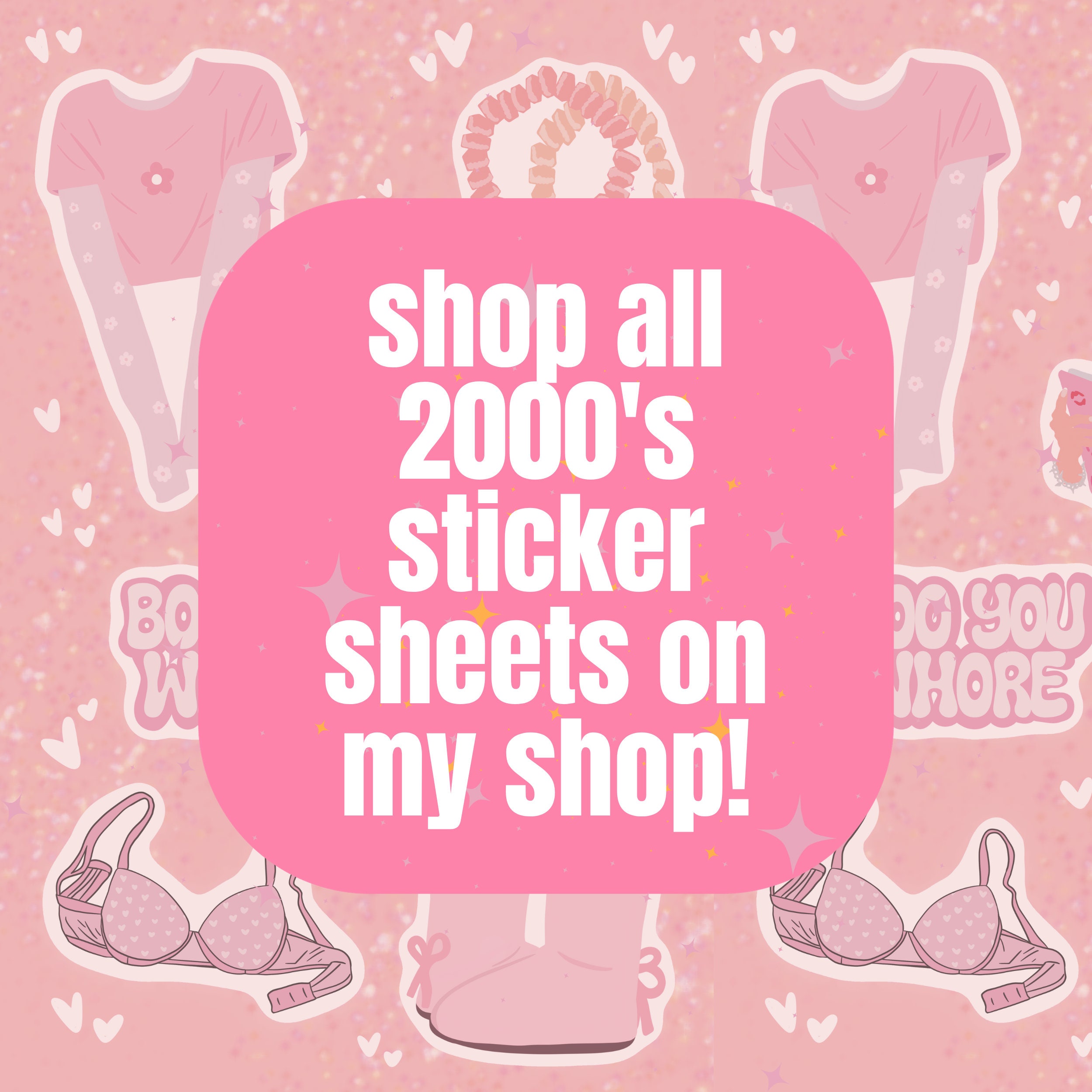 Printable Sticker Sheet Set of 7, 2000s Themed Stickers, Cute Pink Y2K ...