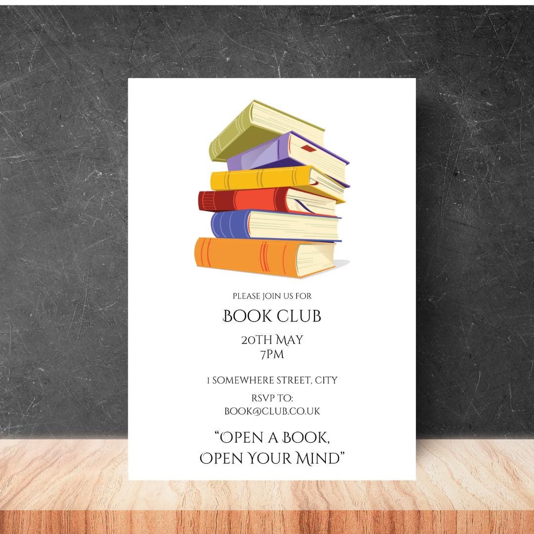 Editable Book Club Invite Template, Fully Customisable Text, Hosting ...