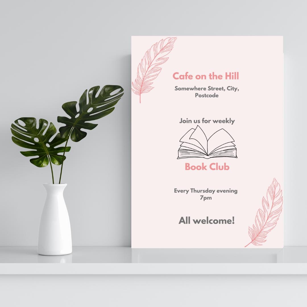 Book Club Flyer Template, Feather & Book Design, Customisable Text ...