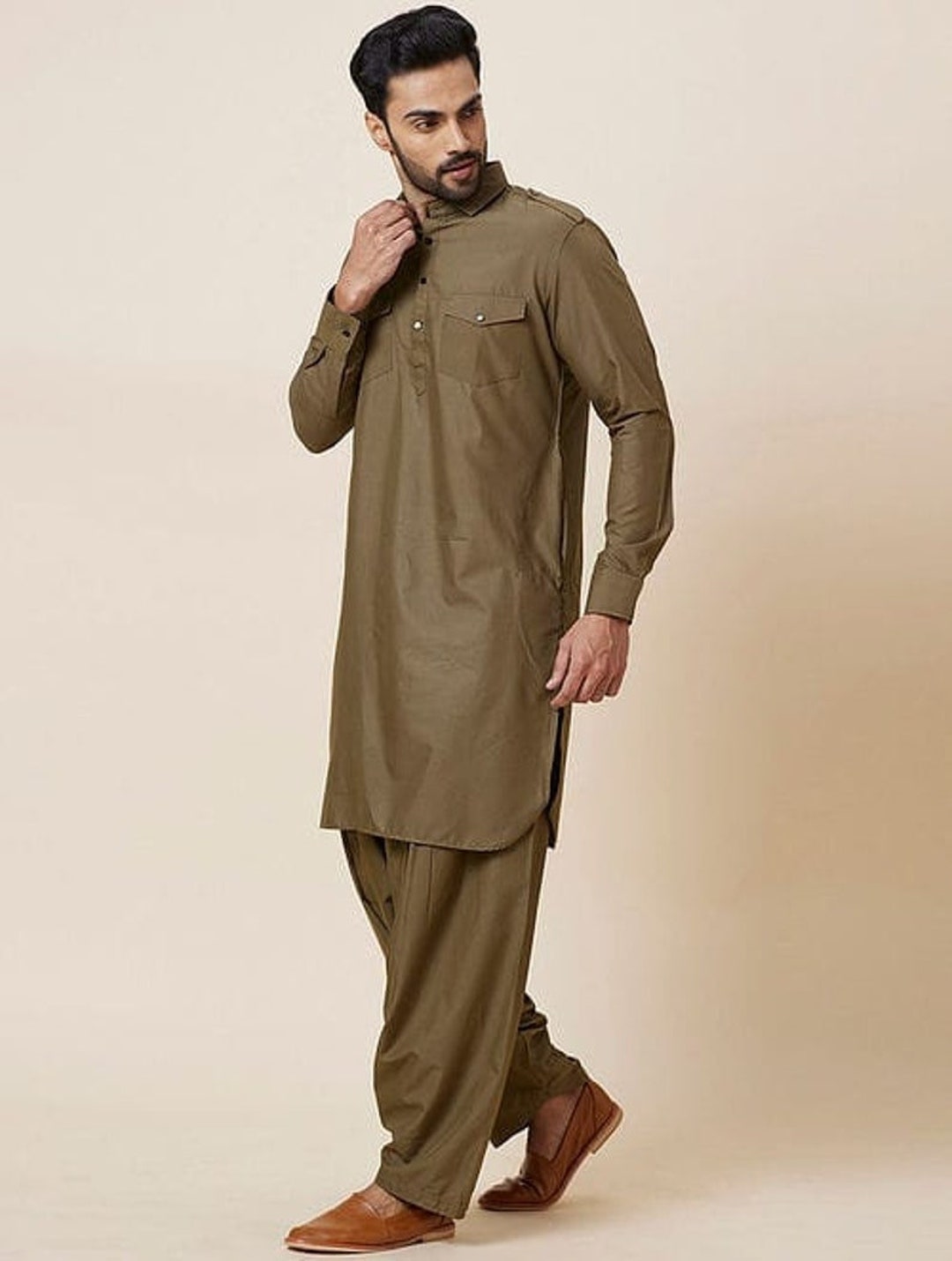 Men Pathani Kurta Pyjama/pakistani Kurta Pajama Men Mehendi Green ...
