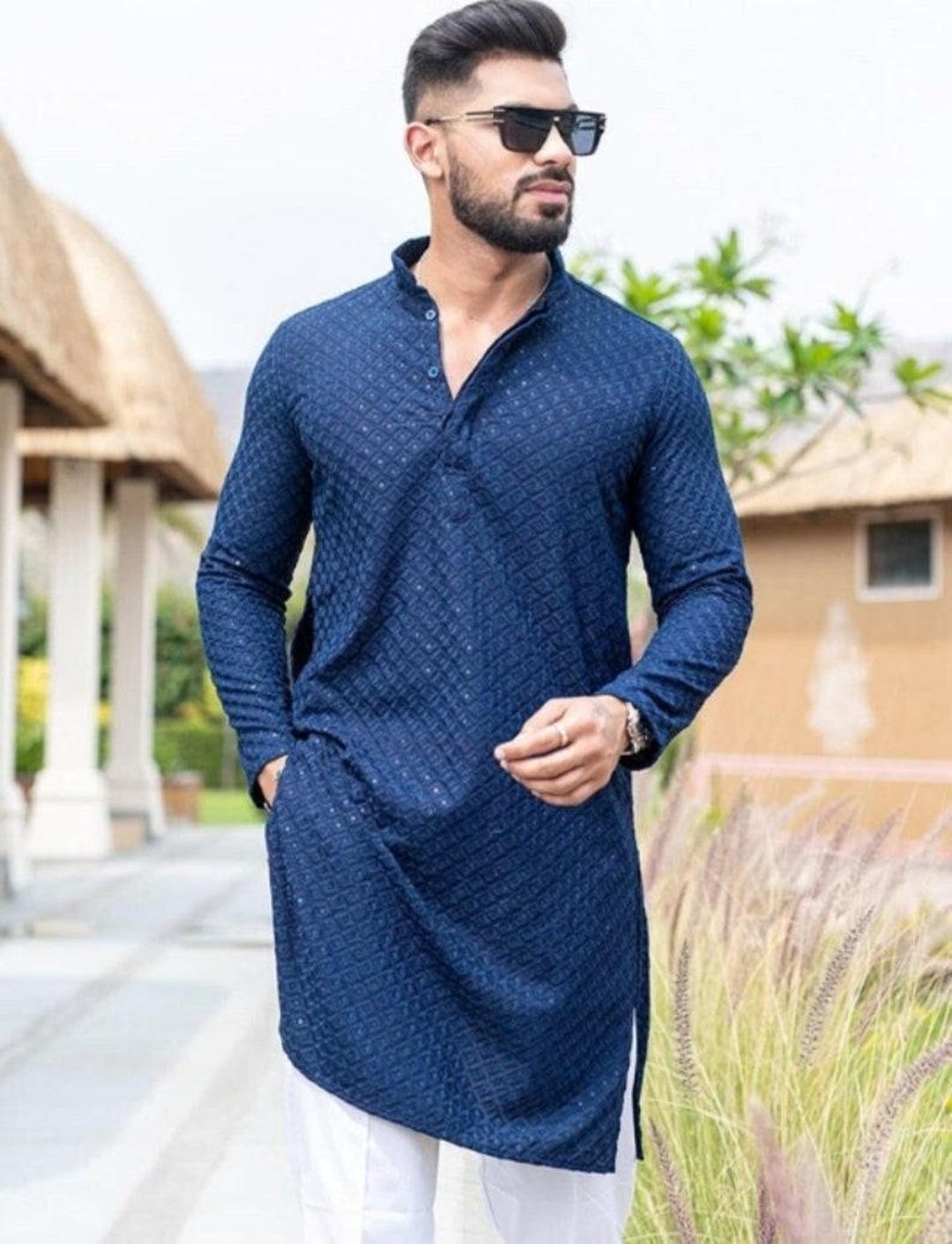 Blue Traditional Chikankari Mans Kurta, Bollywood Style Kurta Men,party ...