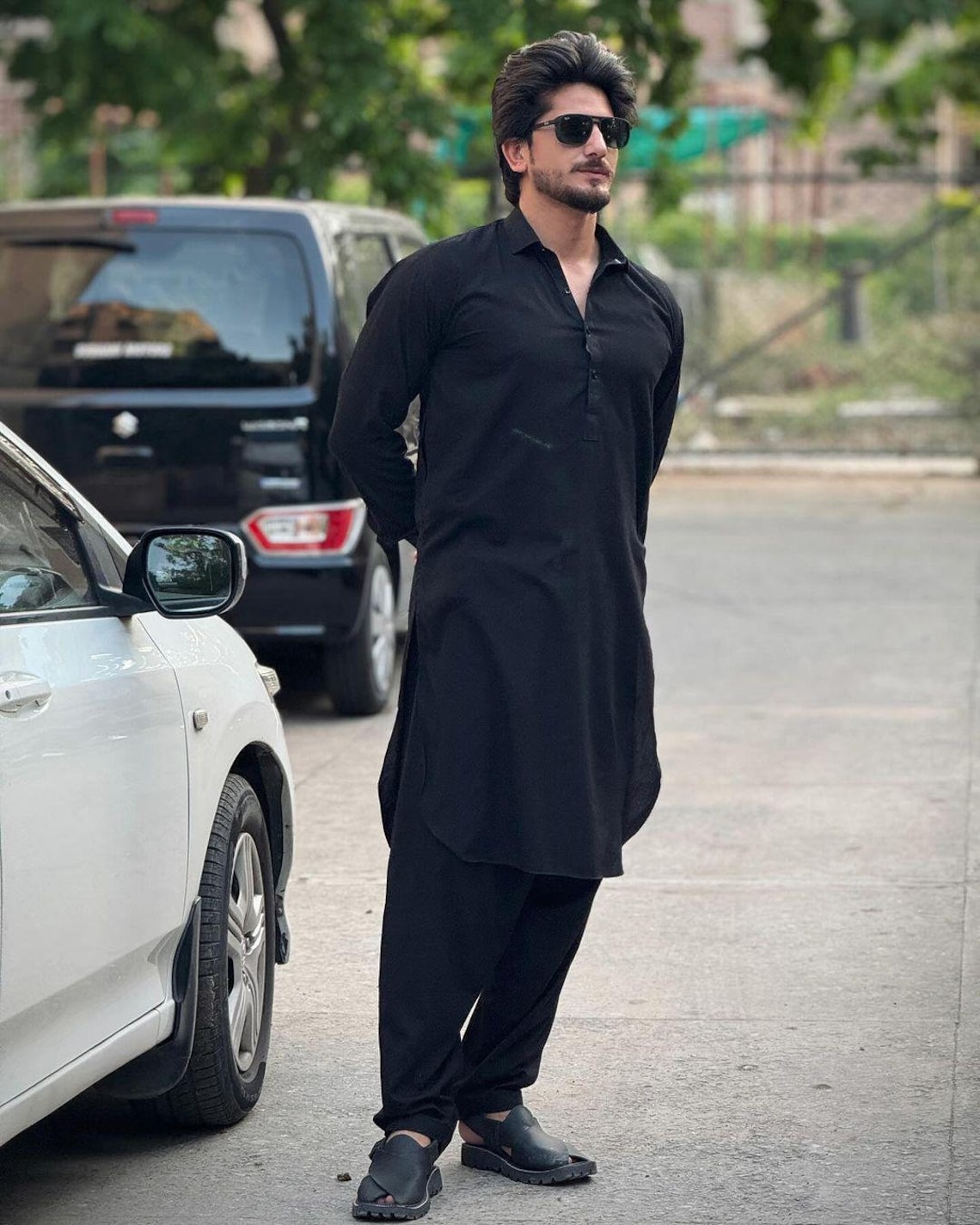 Men's Shalwar Suit, Black Pathani Kurta With Salwar, Punjaban Pathani ...