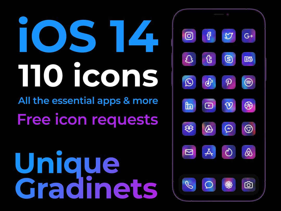 110 Unique Gradients Ios 14 Icon Pack for iPhone & iPad - Free Icon ...