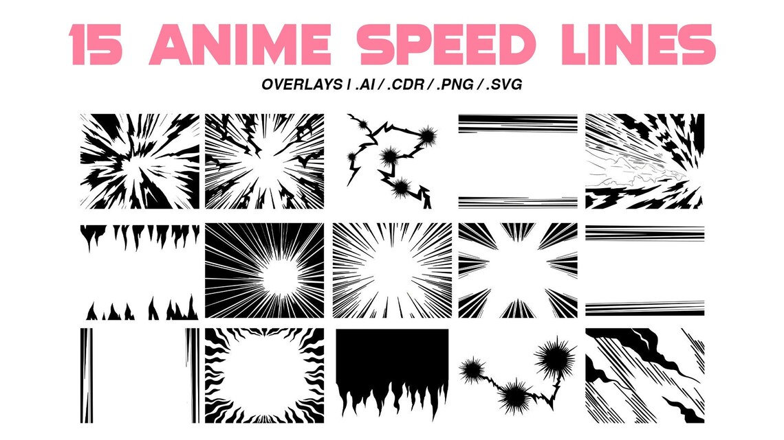 Anime manga Speed Lines Overlays Pack, Clip Art for Photoshop ...