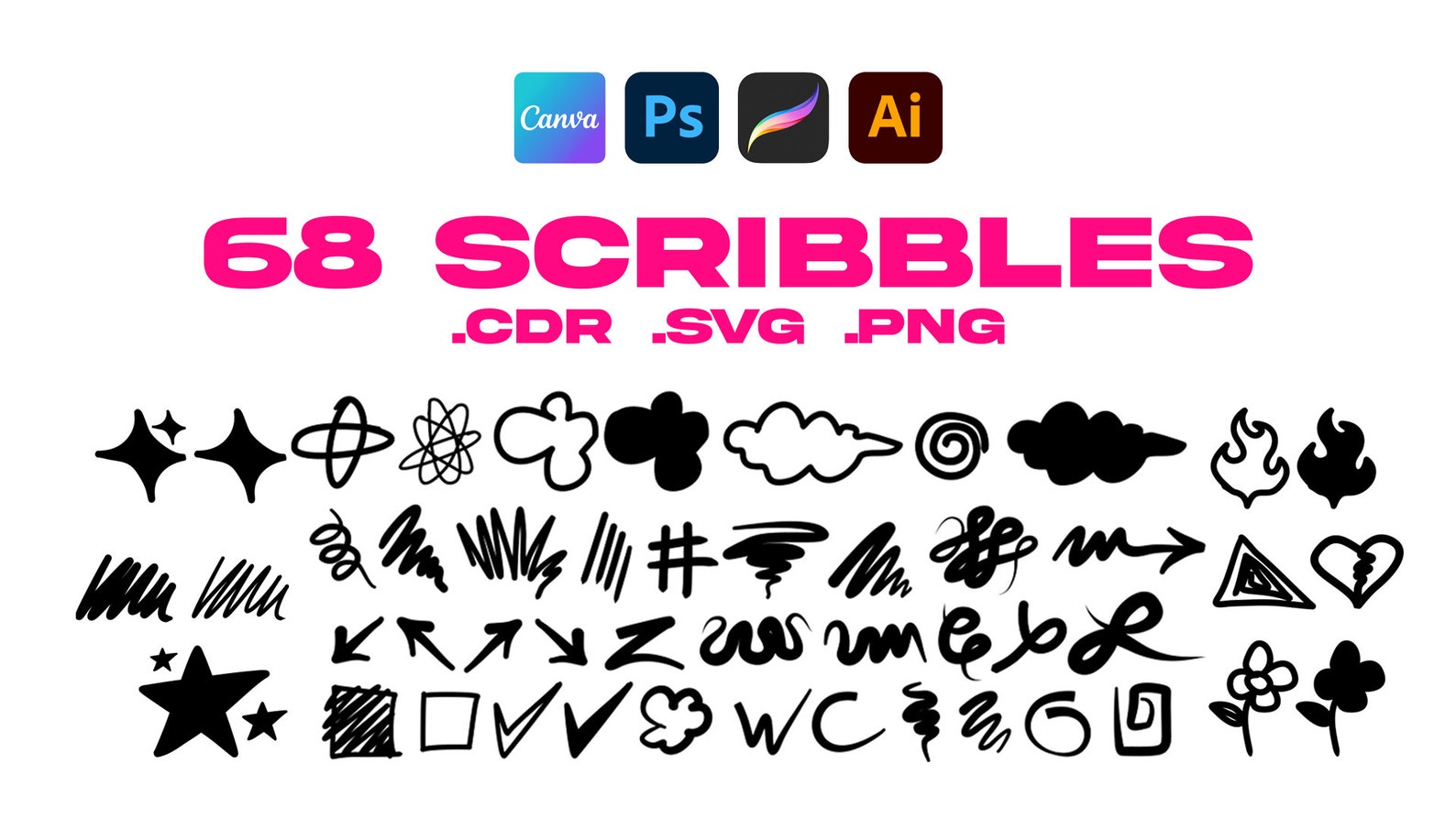Scribbles & Doodles Vector Pack | for Photoshop, Illustrator, Procreate and Canva - Etsy